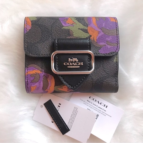 Coach | Bags | Coach Small Morgan Wallet In Signature Canvas With Rose ...